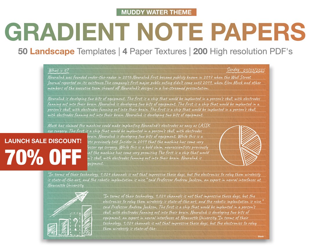 Muddy Gradient Digital Notepaper Templates Notetaking Digital Notebook ...