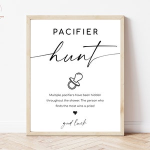 Pacifier Hunt Game, Minimal, Modern, Rustic, Baby Shower Sign, Baby ...