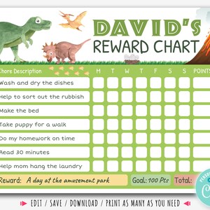 Editable Dinosaur Reward Chart, Behavior Chart, Daily Chore Chart ...