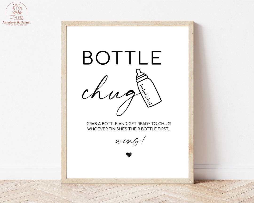 Bottle Chug Game, Minimal, Modern, Rustic, Baby Shower Sign, Baby ...