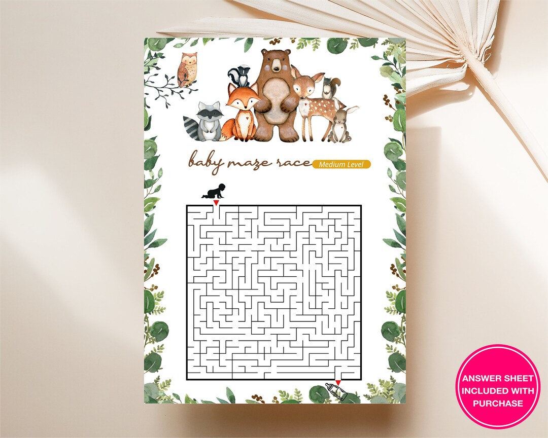 Baby Maze Puzzle 2, Woodland Forest Animals, Baby Shower Game ...