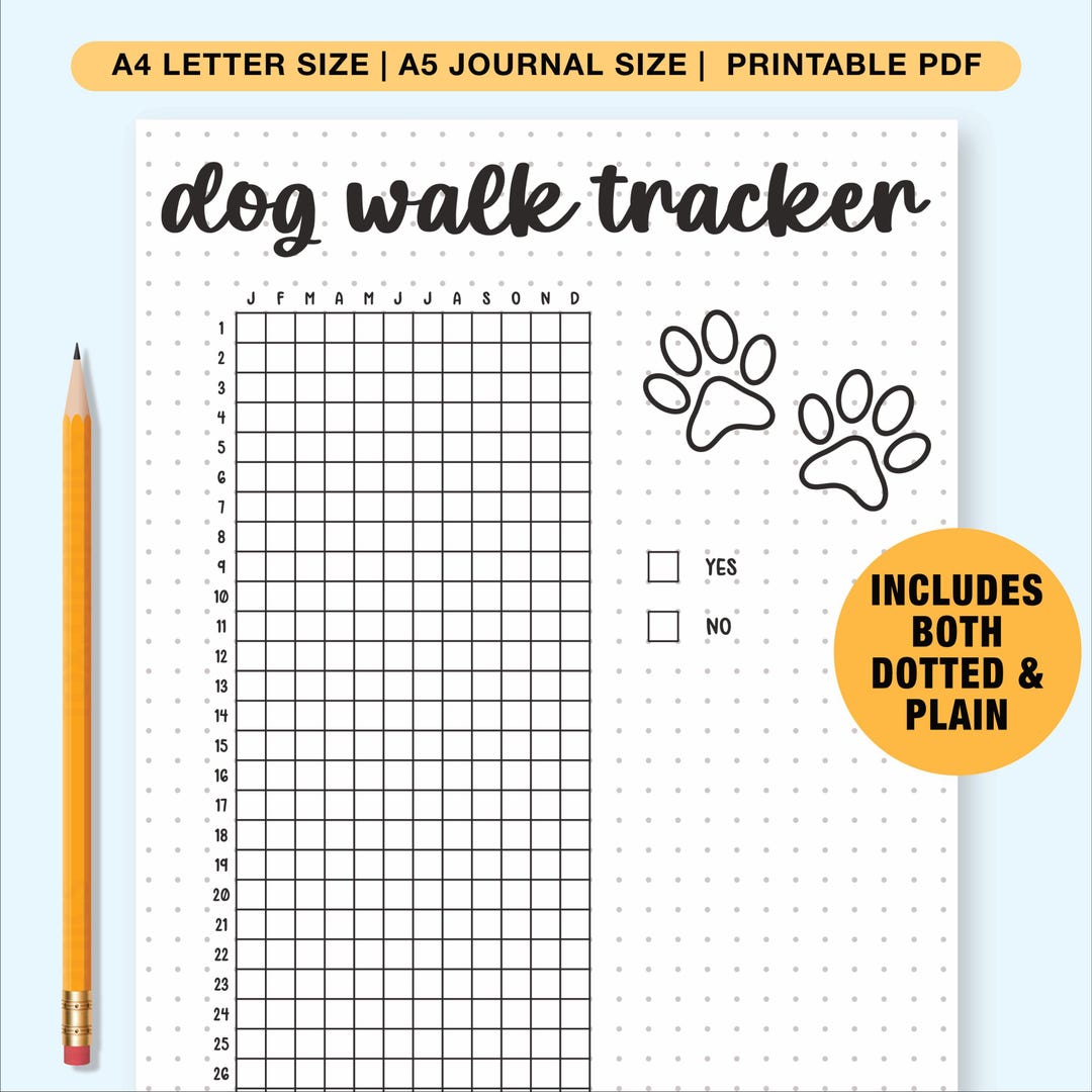 Yearly Dog Walking Tracker Printable, Dog Walking Log, Printable Dog ...