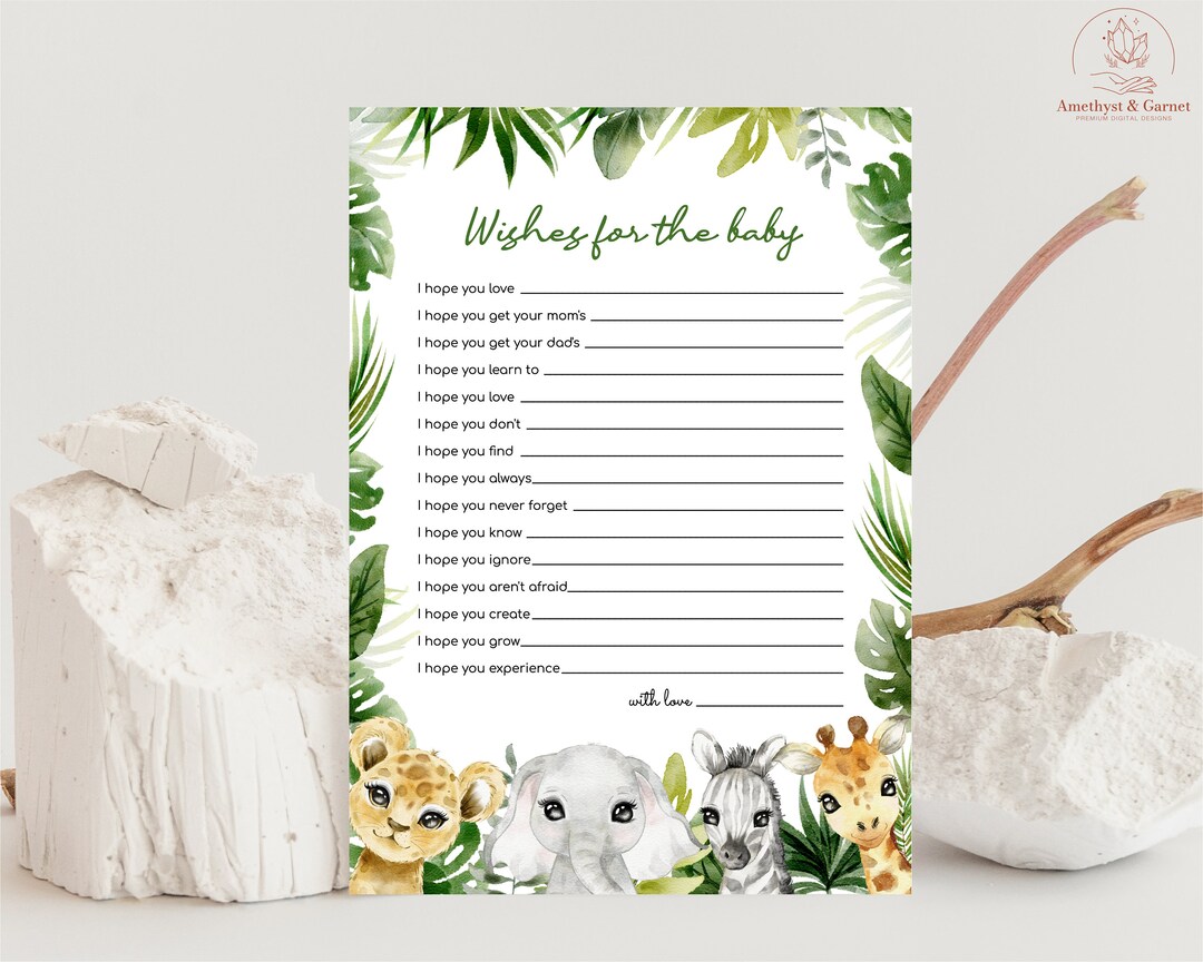 Wishes for the Baby, Jungle, Safari Animals, Baby Shower Game ...