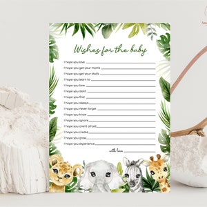 Wishes for the Baby, Jungle, Safari Animals, Baby Shower Game ...