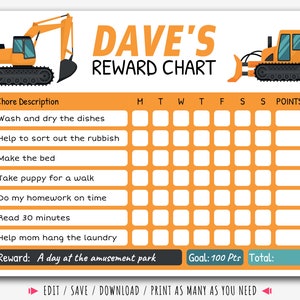 EDITABLE Construction Reward Chart, Behavior Chart, Daily Chore Chart ...