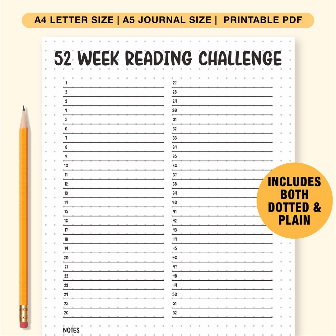 52 Week Reading Challenge Printable Tracker, Reading Tracker, Reading ...
