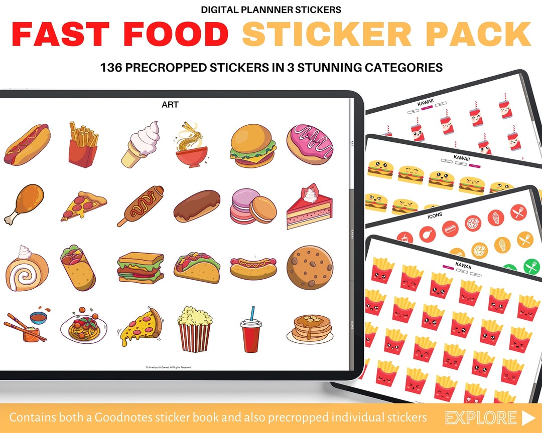 Fast Food Digital Stickers Food Stickers Digital Planner Sticker ...