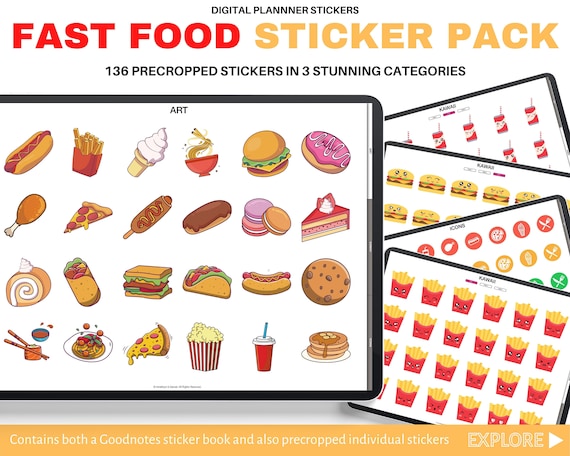 Fast food digital stickers Food stickers Digital Planner | Etsy