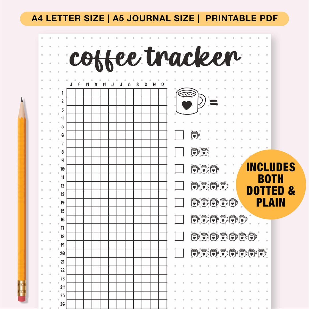 Yearly Monthly Coffee Tracker Printable,a5 Bullett Journal Page,monthly ...