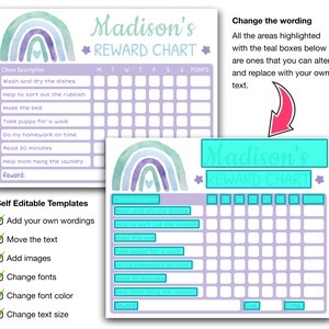 BOHO RAINBOW Editable Reward Chart, Behavior Chart, Daily Chore Chart ...