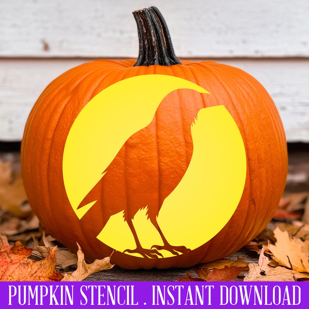 Raven Crow Pumpkin Stencil, PRINTABLE Pumpkin Stencil, Jack O' Lantern, Pumpkin Carving Stencil ...