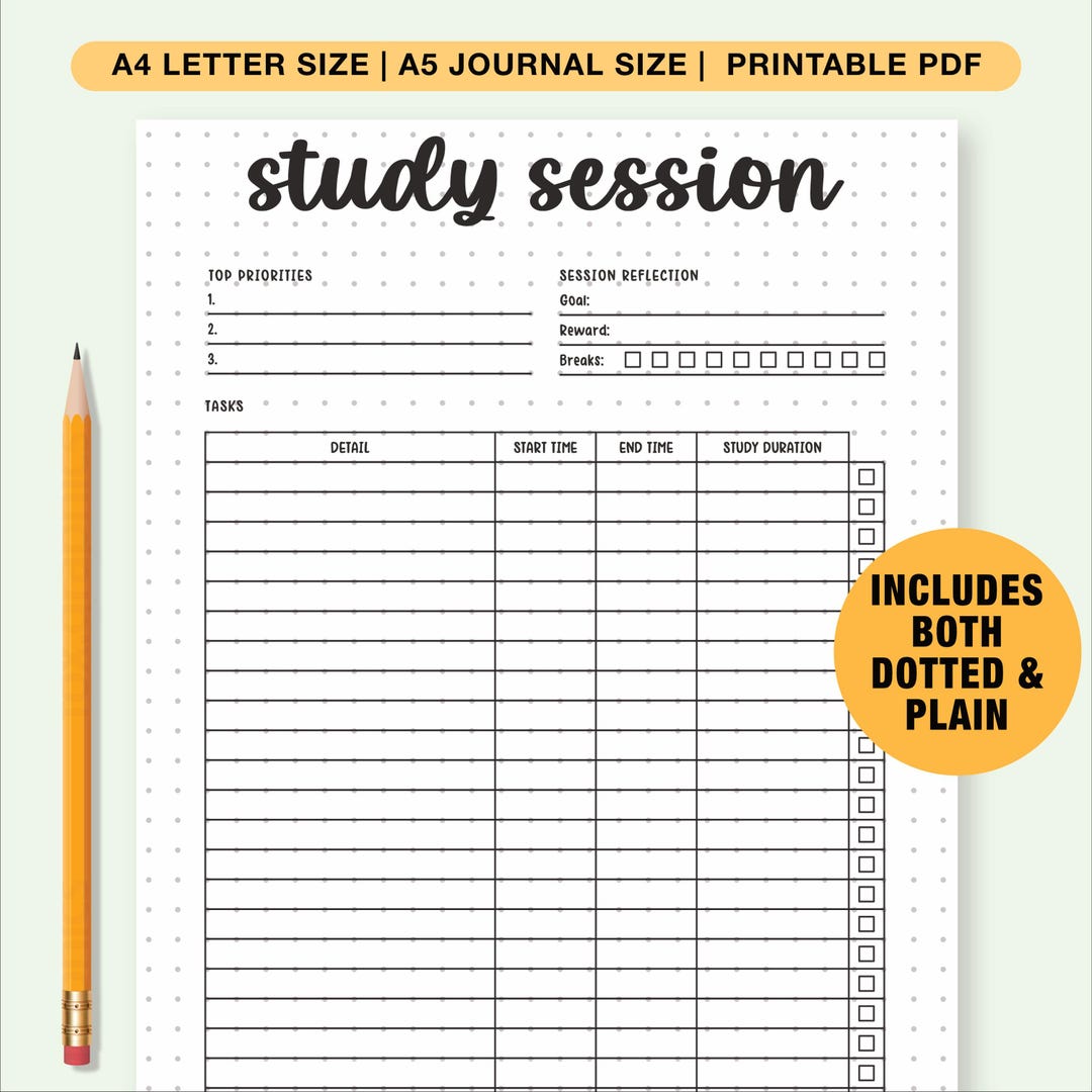 Study Session Planner Printable | Study Planner | Student Organiser ...
