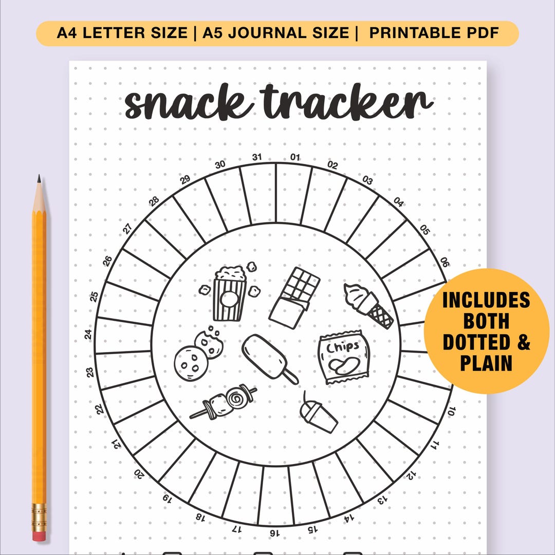 Monthly Snack Food Tracker - Printable Food Log - Bullet Journal Page ...