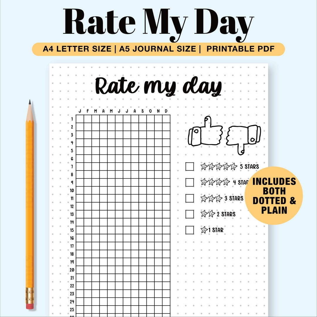 Yearly Printable Rate My Day Tracker Journal, A Year in Dots, Rate My ...