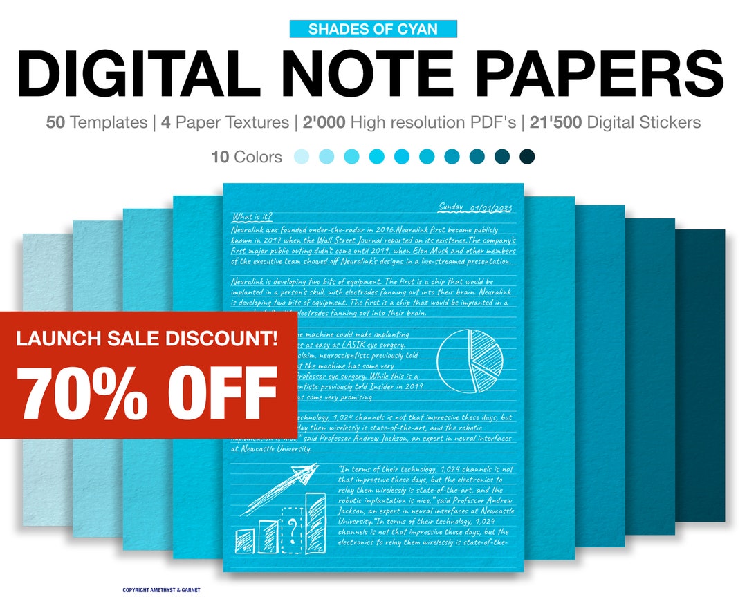 Cyan Digital Notepaper Templates, Notetaking, Digital Notebook Portrait ...