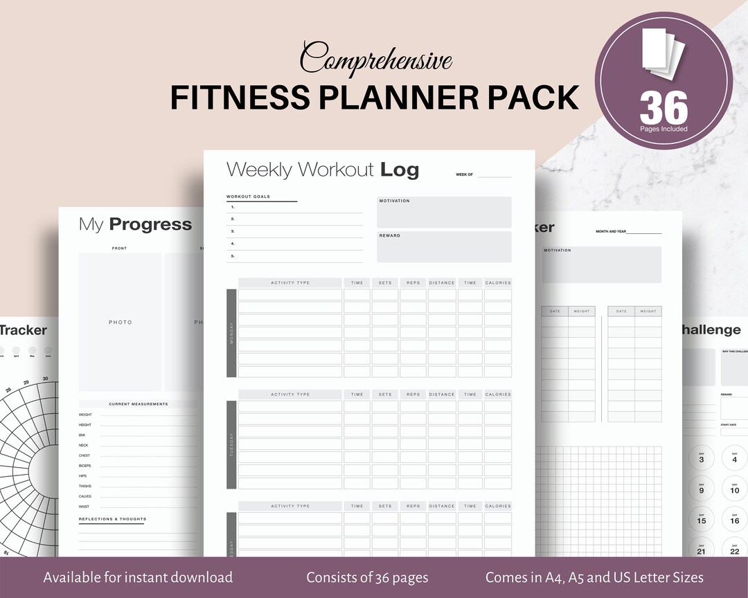 Fitness Planner, Fitness Journal, Fitness Bundle, Planner Bundle, Habit ...