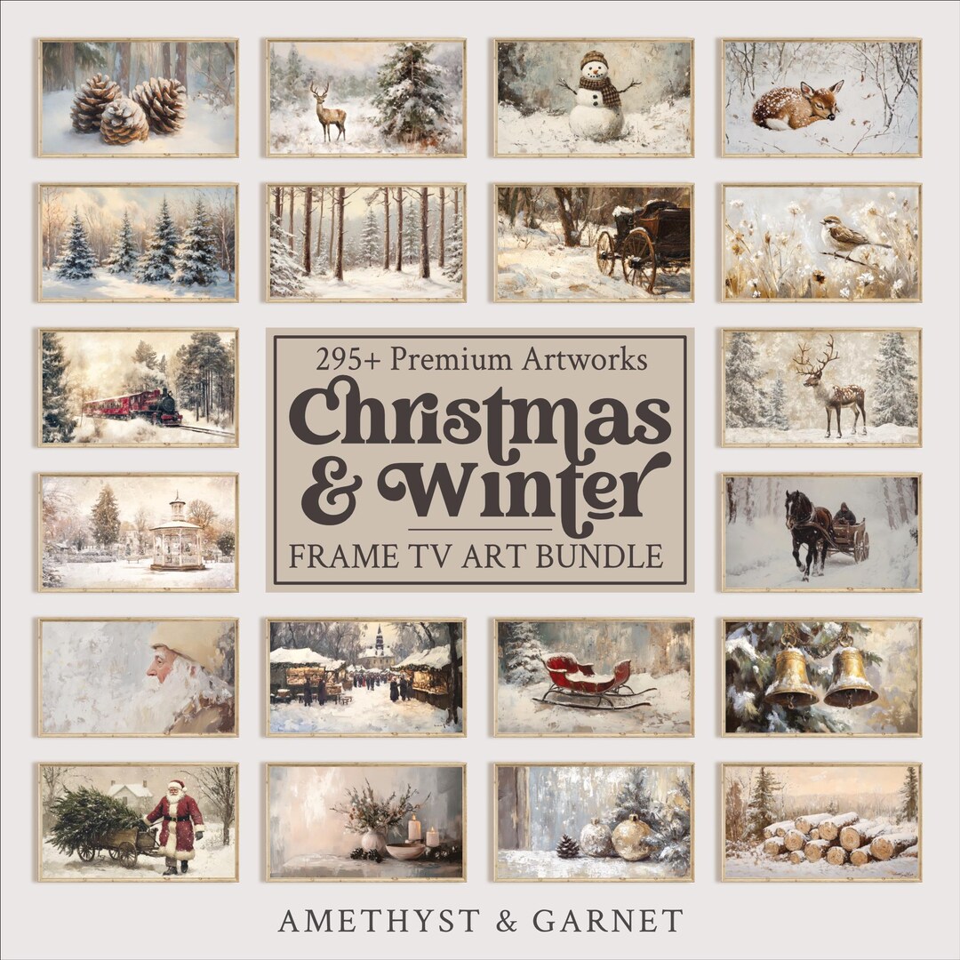 Rustic Christmas Frame TV Bundle Vintage Frame TV Art Set Christmas ...