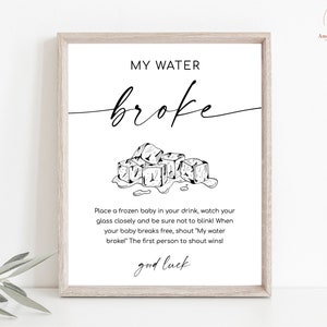 My Water Broke Game, Minimal, Modern, Rustic, Baby Shower Sign, Baby ...