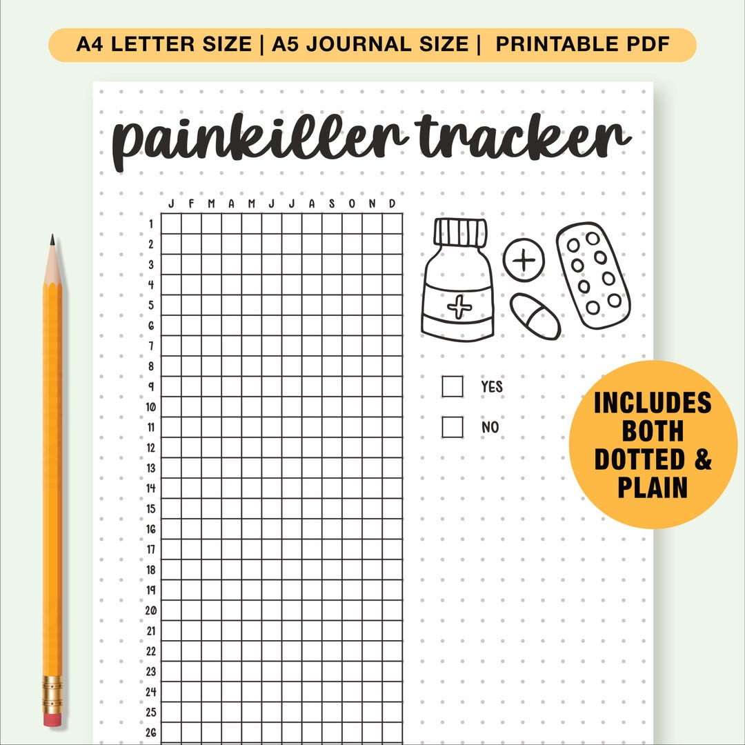 Yearly Painkiller Tracker Planner Page Printable Pdf Medication Tracker Track Medication Pill ...