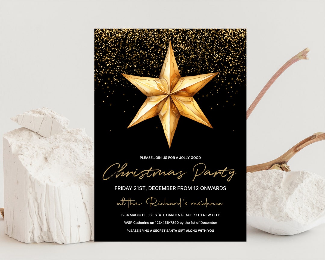 Gold Star Christmas Party Invitation Editable Christmas Party - Etsy