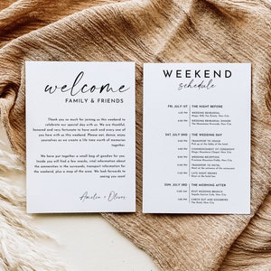 Weekend Itinerary Template, Printable Wedding Welcome Note, Schedule of ...