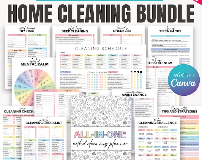 EDITABLE Cleaning Schedule ADHD Cleaning Checklist Cleaning Planner ...