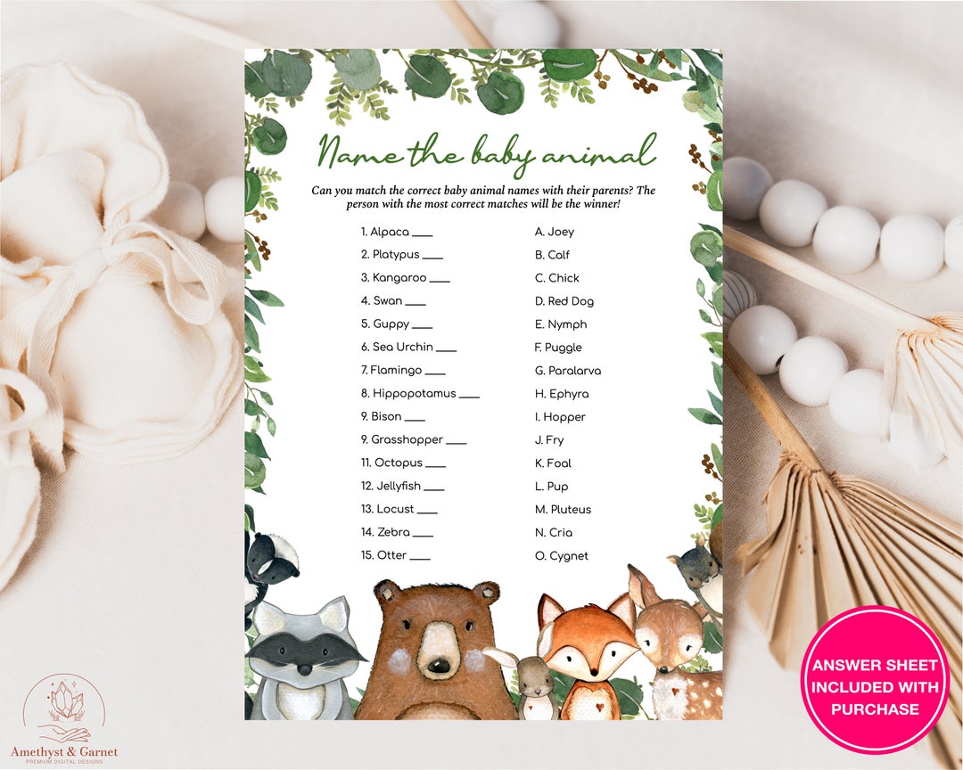 Baby Animal Game Woodland Forest Animals Baby Shower Game - Etsy
