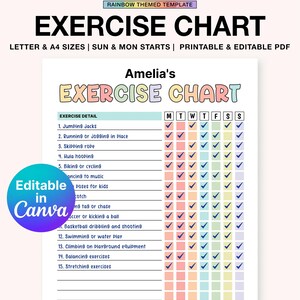Editable Exercise Chart for Kids Behavior Tracking Chart Reward Chart ...