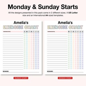 Editable Exercise Chart for Kids - Behavior Tracking Chart - Reward ...