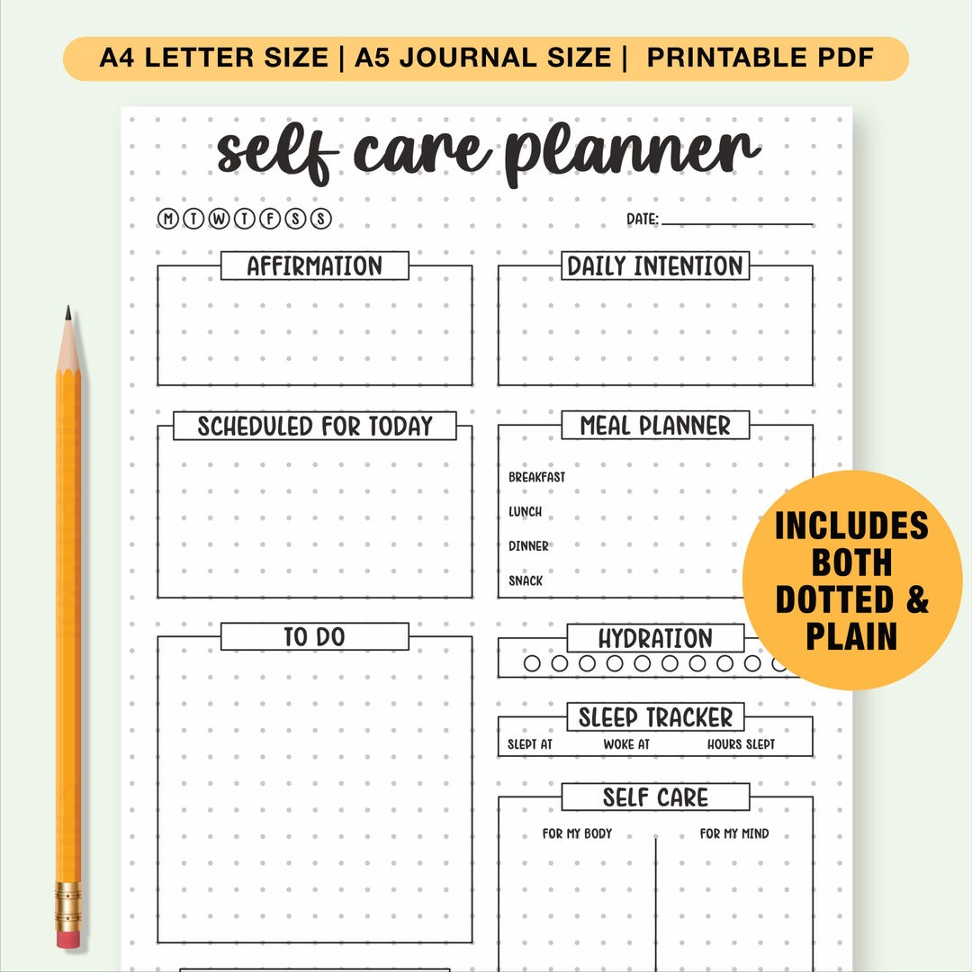 Self Care Daily Planner Schedule Page, A5 Journal Page Printable, Daily ...