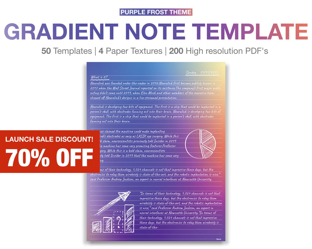 Purple Frost Gradient Digital Notepaper Templates Notetaking Digital ...