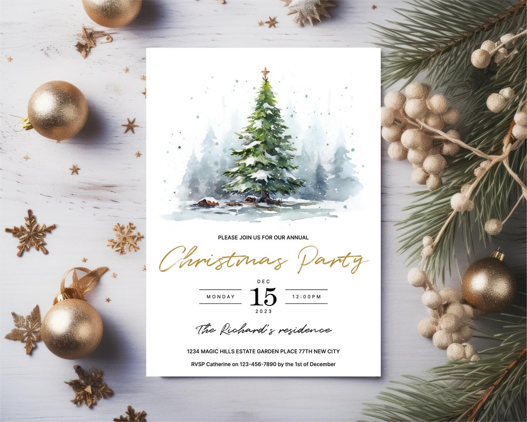 Elegant Christmas Tree Party Invitation Editable Christmas - Etsy