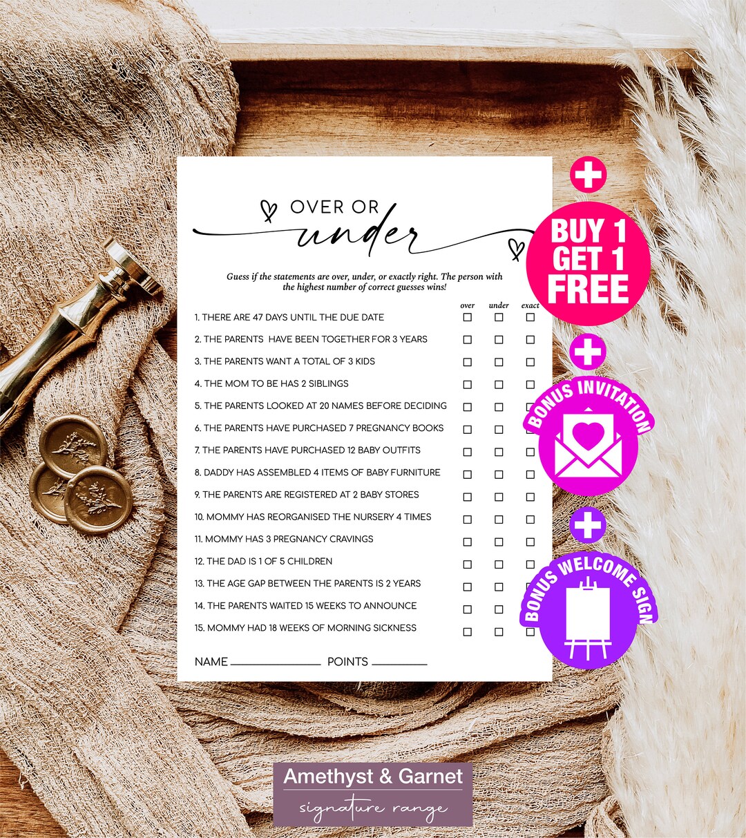 Over or Under Trivia, Minimal, Modern, Rustic, Baby Shower Game ...