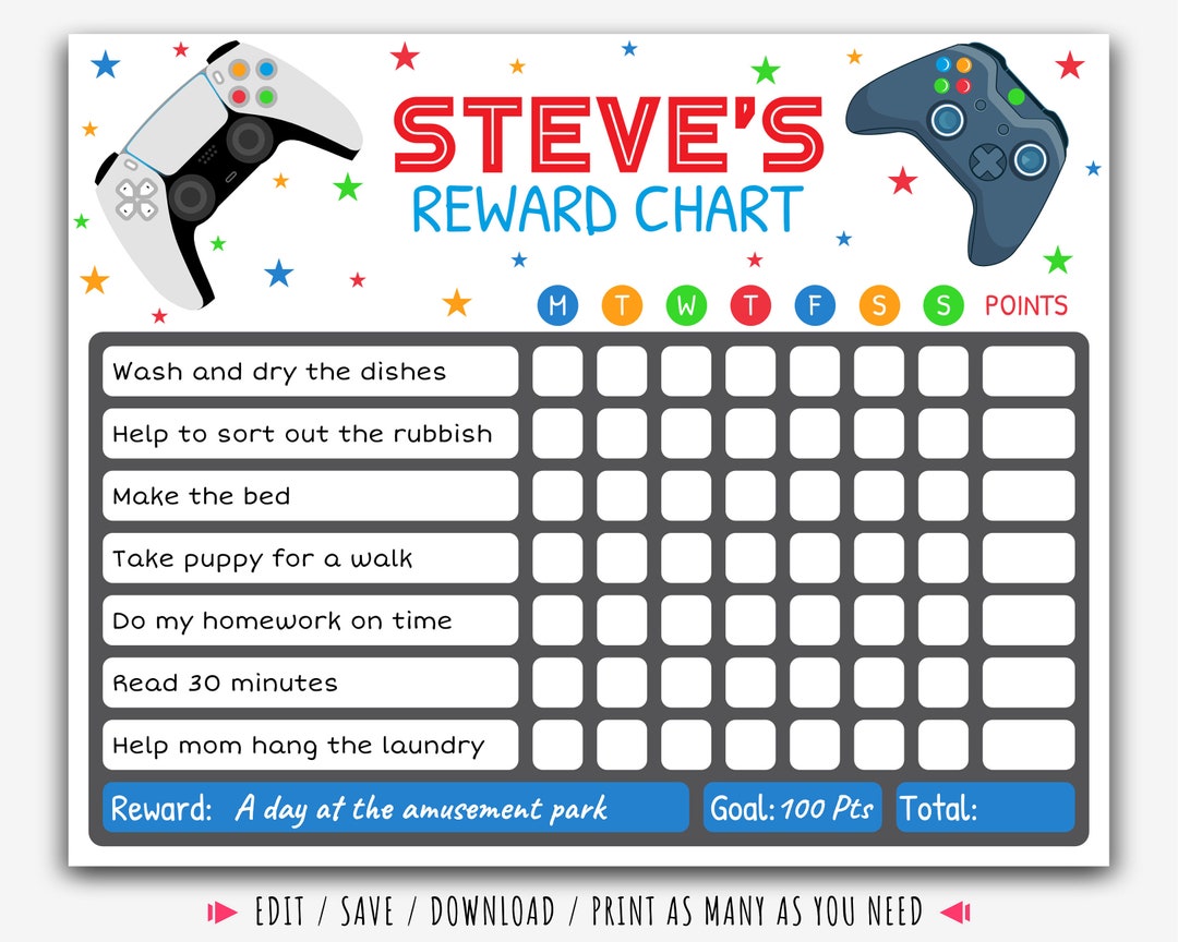 EDITABLE Gaming Game Chart, Behavior Chart, Daily Chore Chart ...