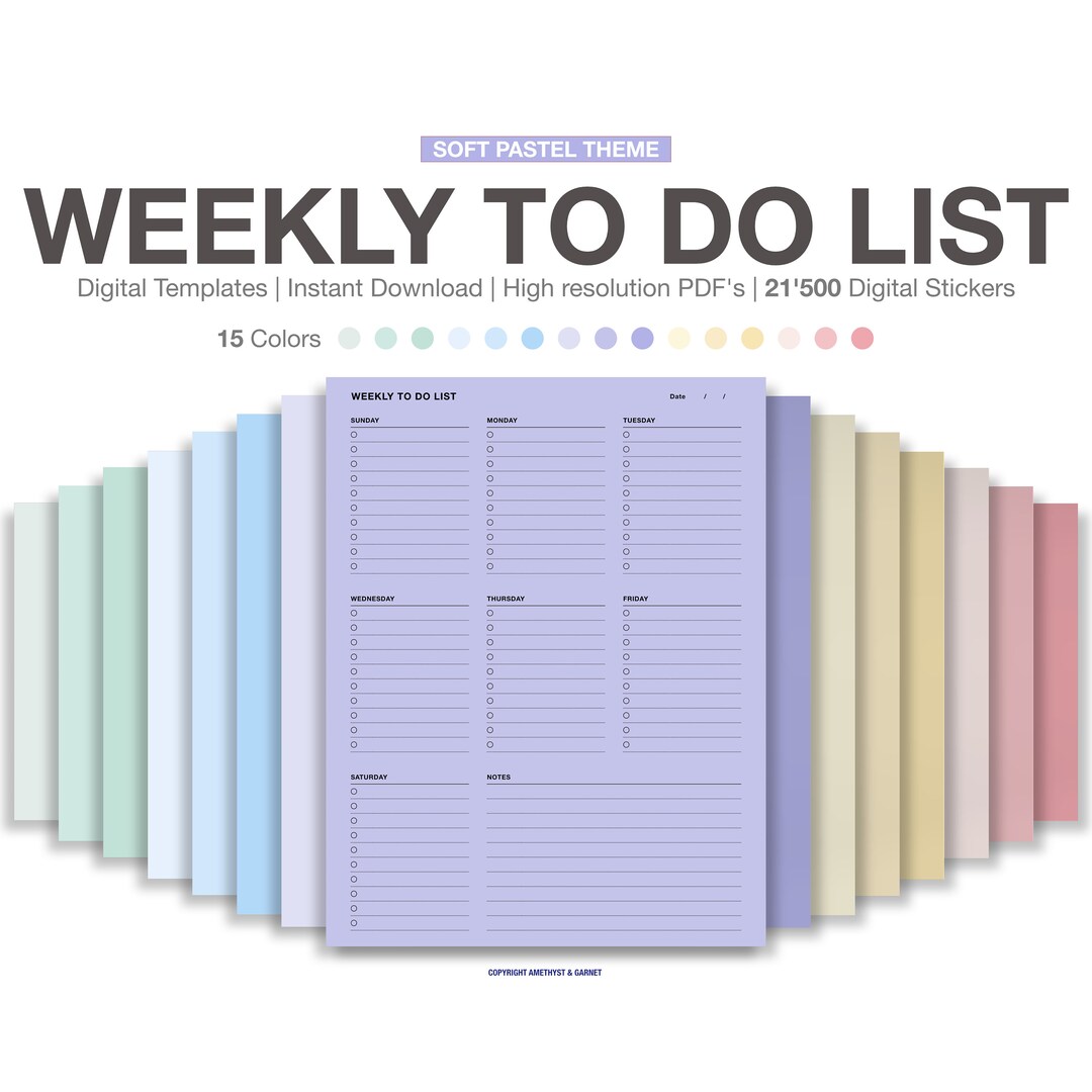 Pastel Weekly to Do List Digital Note Paper Templates Templates ...