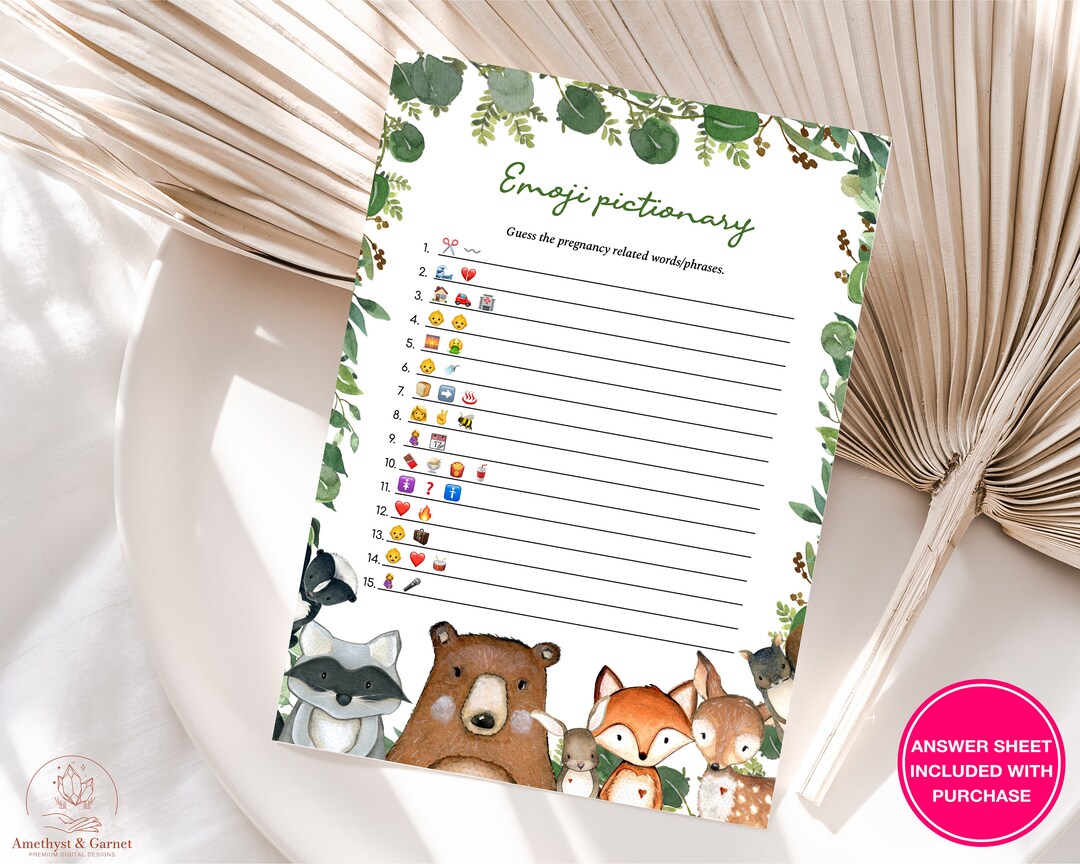 Baby Emoji Pictionary Woodland Forest Animals Baby Shower - Etsy