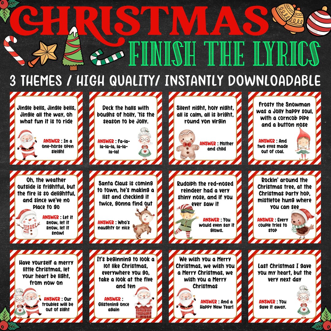 Christmas Party Finish the Lyric Game, Carol Holiday Game, Inish the ...