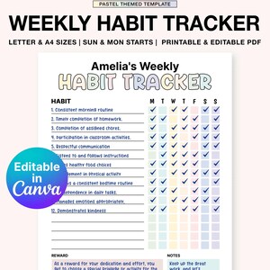 Editable Weekly Habit Tracker | Printable Habit Tracker | Daily Habit ...