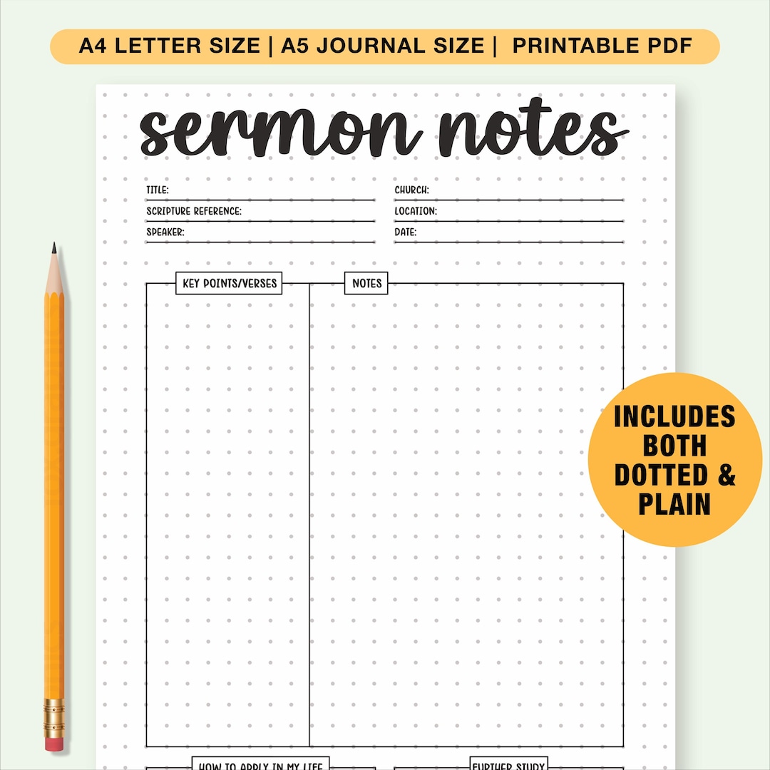 Digital Sermon Note Template Printable Sermon Note Journal Sermon Note ...