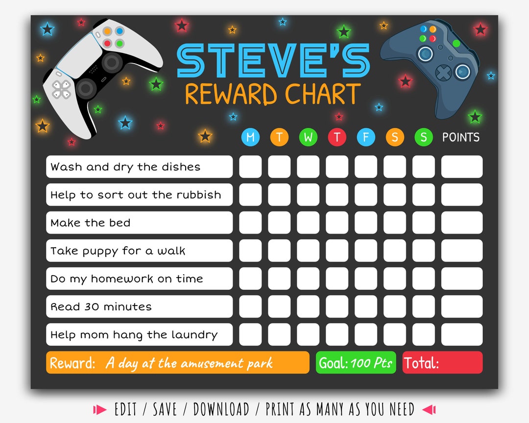 EDITABLE Gaming Game Chart, Behavior Chart, Daily Chore Chart ...