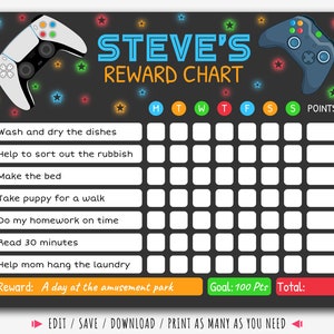 EDITABLE Gaming Game Chart, Behavior Chart, Daily Chore Chart ...