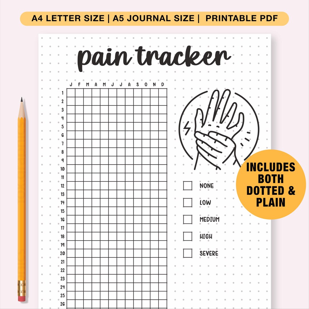 Yearly Pain Tracker Printable Template, Track Daily Pain Severity ...