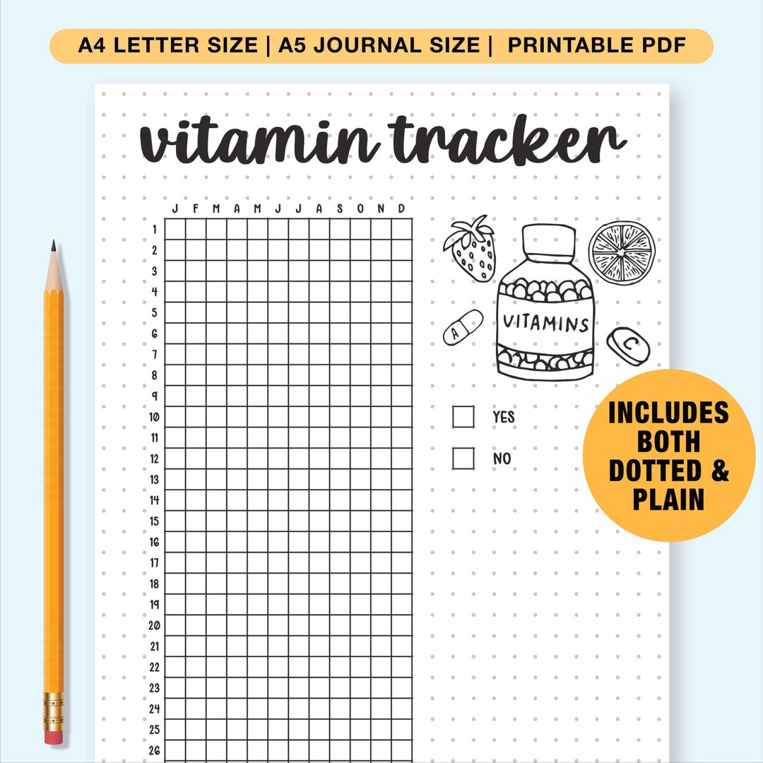 Yearly Vitamin Tracker, A5 Printable Journal Page, Planner Page, Pill ...