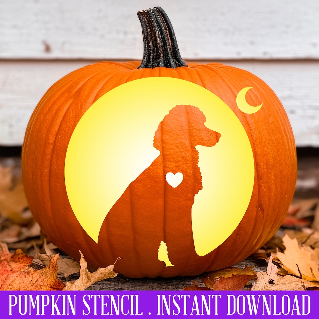Doodle Dog Pumpkin Stencil, Goldendoodle Printable Stencil, Jack O' Lantern, Pumpkin Carving ...