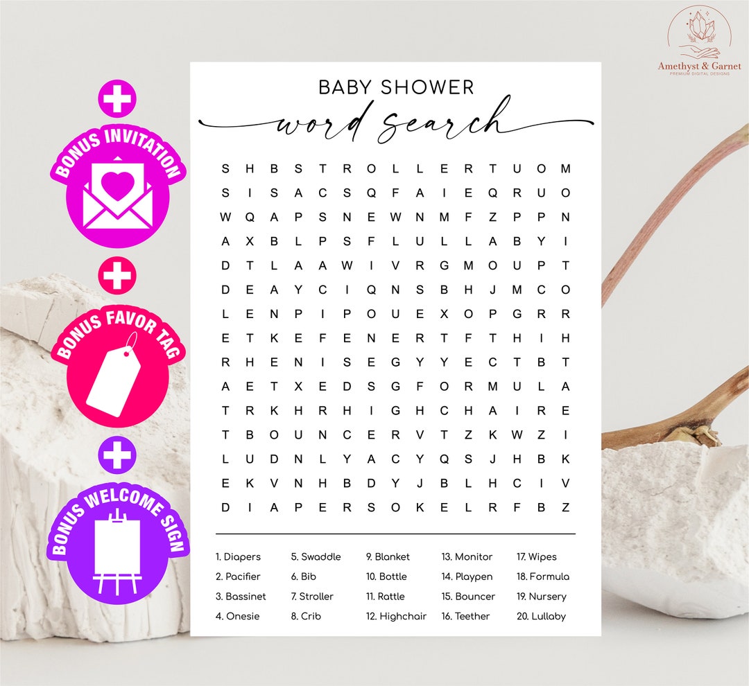 Baby Word Search, Minimal, Modern, Rustic, Baby Shower Game, Printable ...