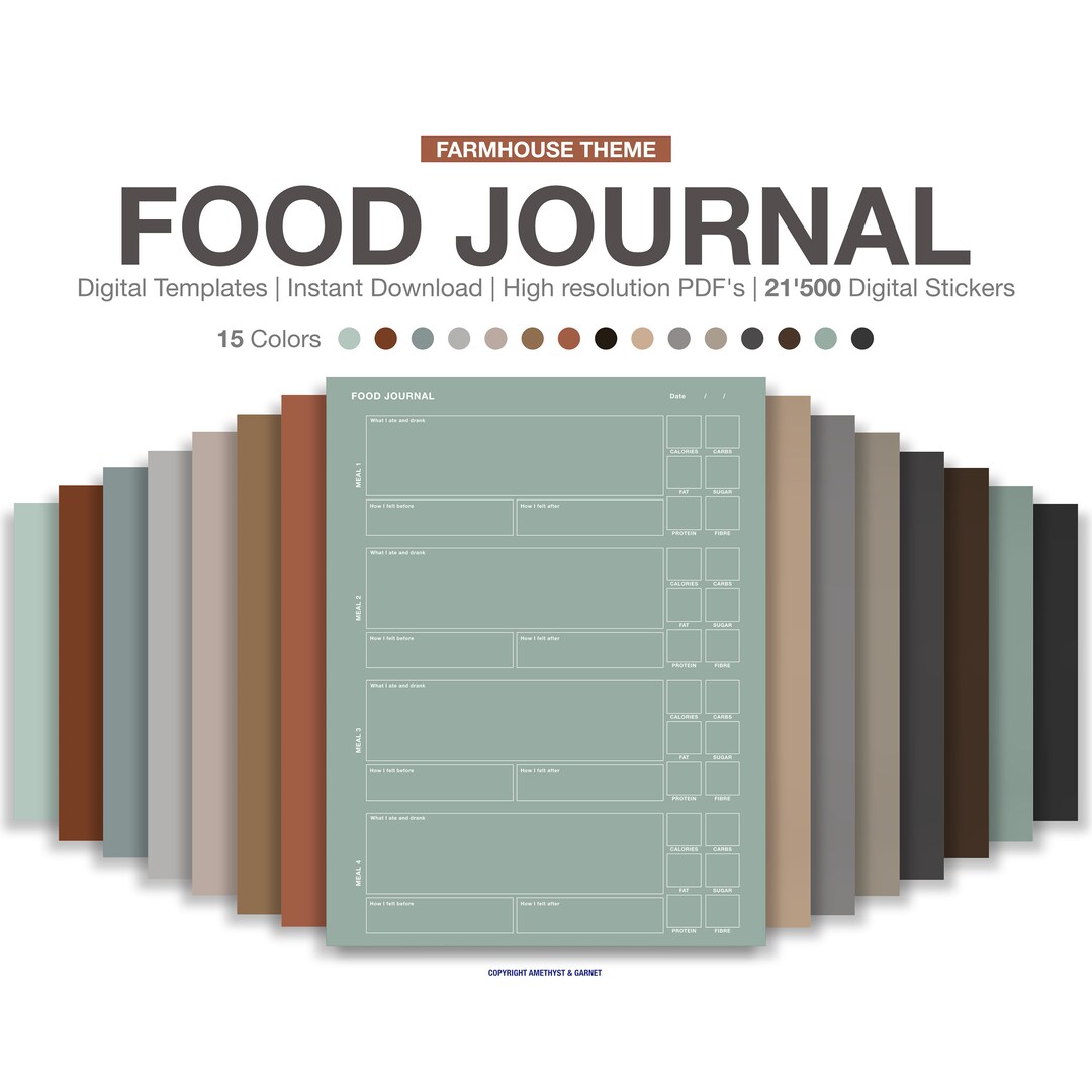 Farmhouse Food Log Digital Note Paper Templates Templates Notetaking ...