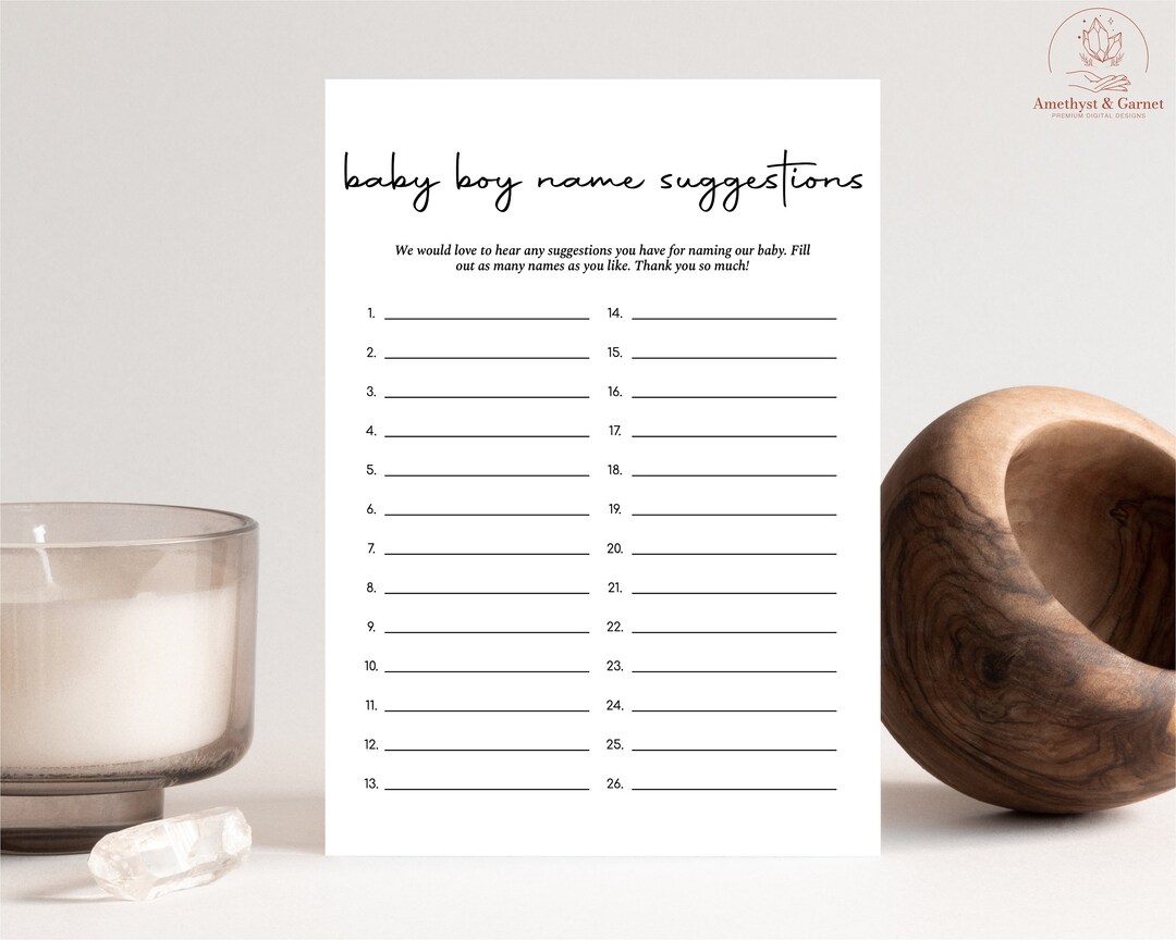 Baby Boy Name Game, Minimal, Modern, Rustic, Baby Shower Game ...