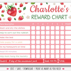 EDITABLE Strawberry Reward Chart, Behavior Chart, Daily Chore Chart ...