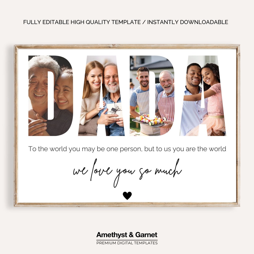 Dada Photo Collage, Daddy Photo Frame, Editable Canva Print Template ...