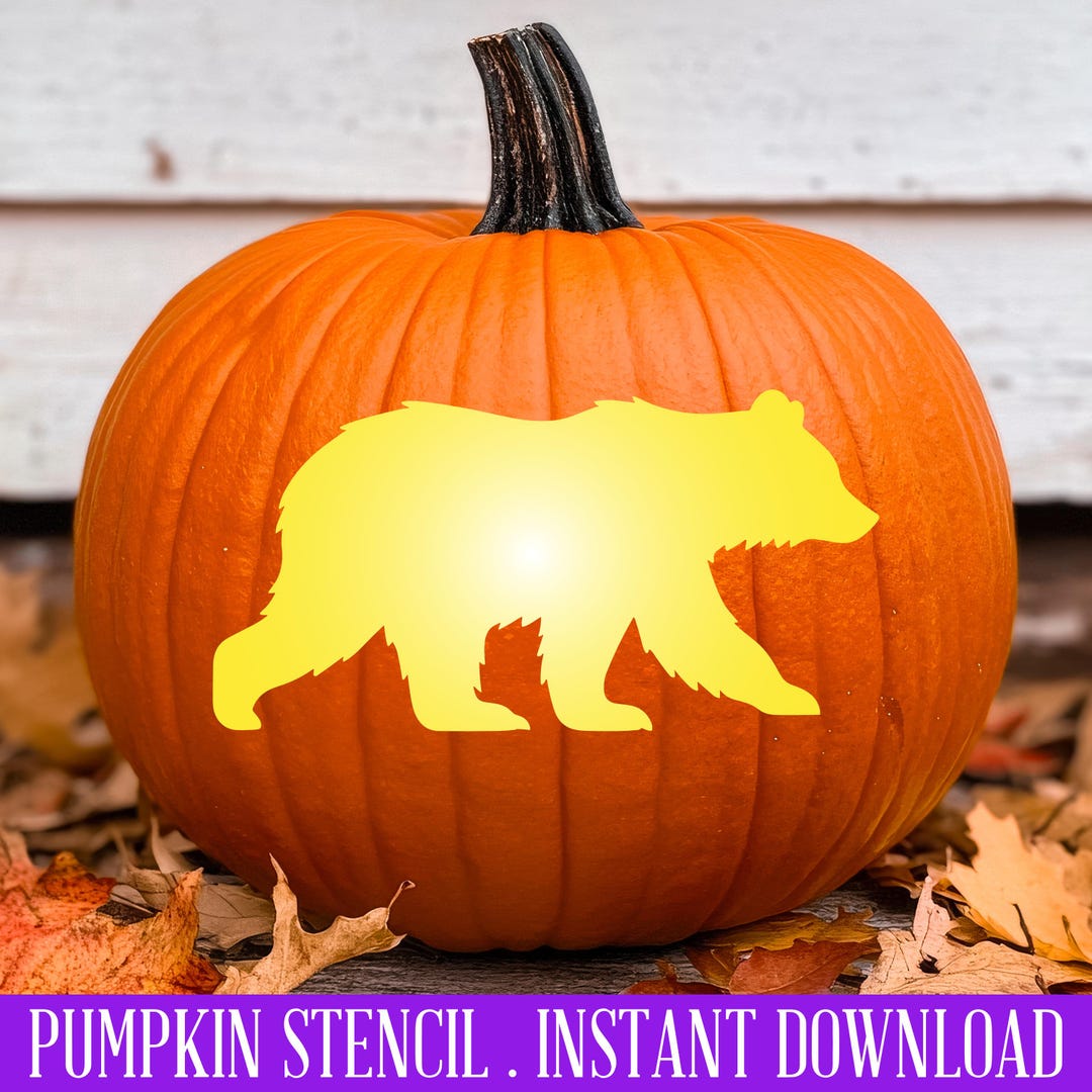 Bear Pumpkin Stencil, Bear Printable Stencil, Jack O' Lantern, Pumpkin ...